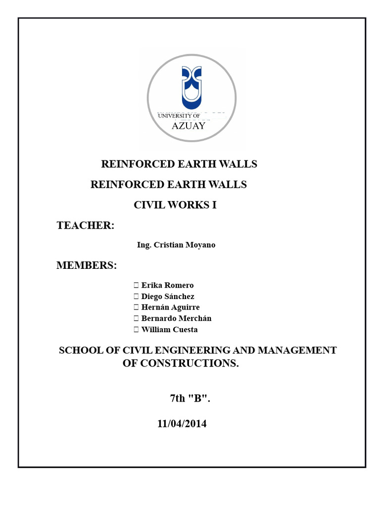 Reinforced Earth Walls Overview | PDF | Concrete | Civil Engineering