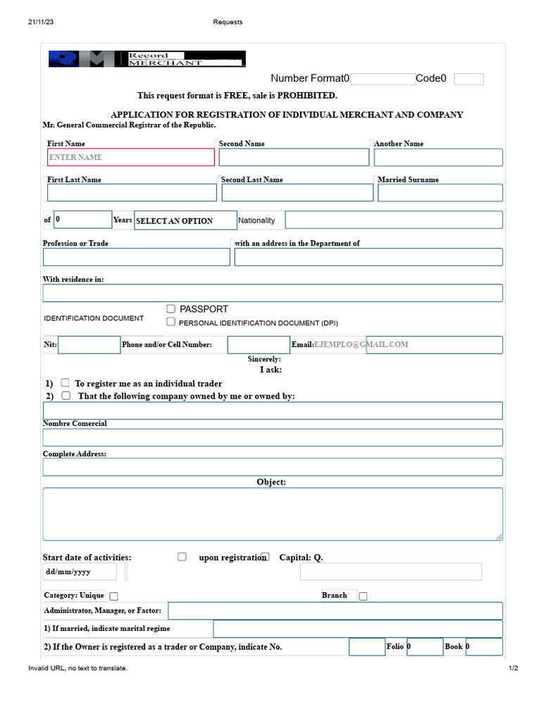 Requests - Individual Merchant Company Registration Request | PDF ...