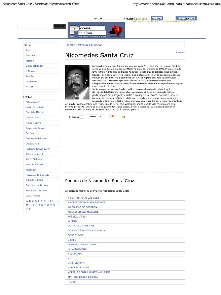 Poemas de Nicomedes Santa Cruz | PDF | Peru