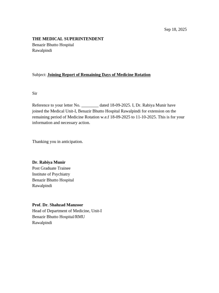 Medicine Rotation Joining Report | PDF