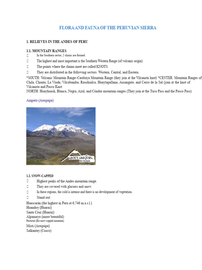 Flora and Fauna of The Peruvian Sierra | PDF | Andes