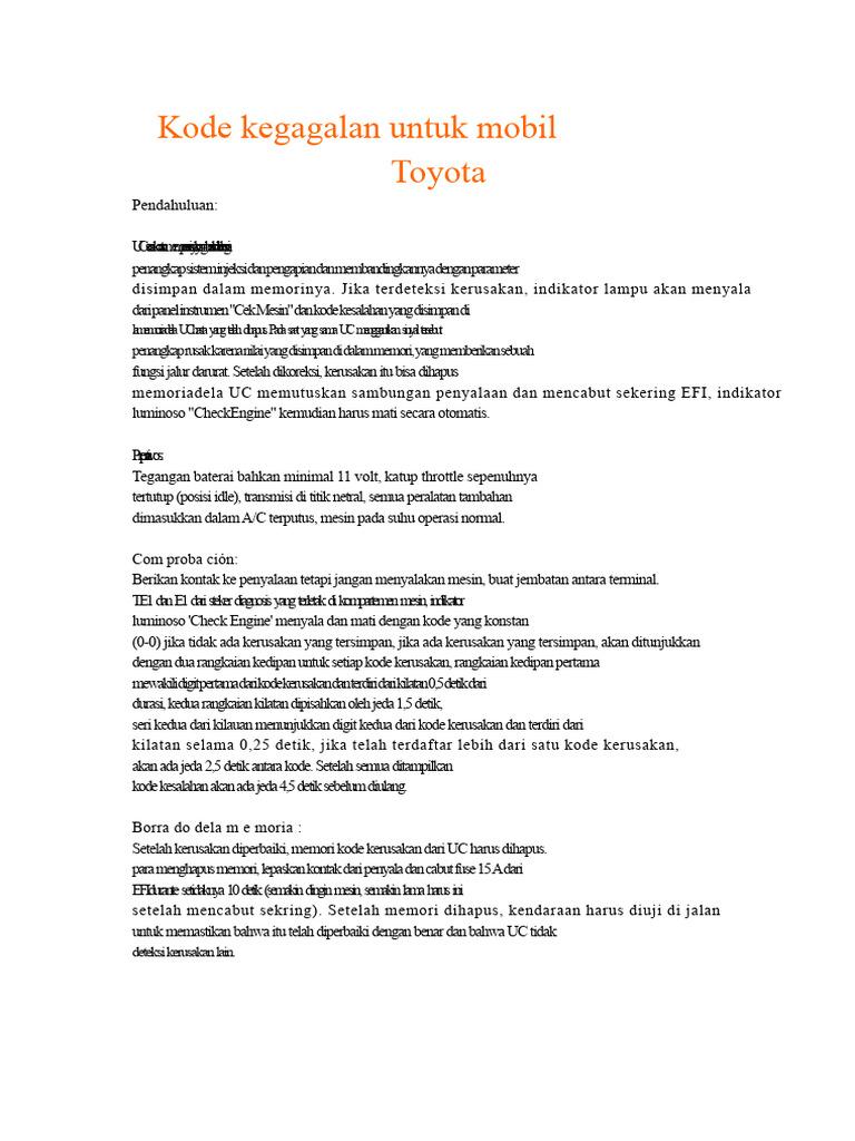 Kode Kesalahan Untuk Mobil Toyota PDF | PDF