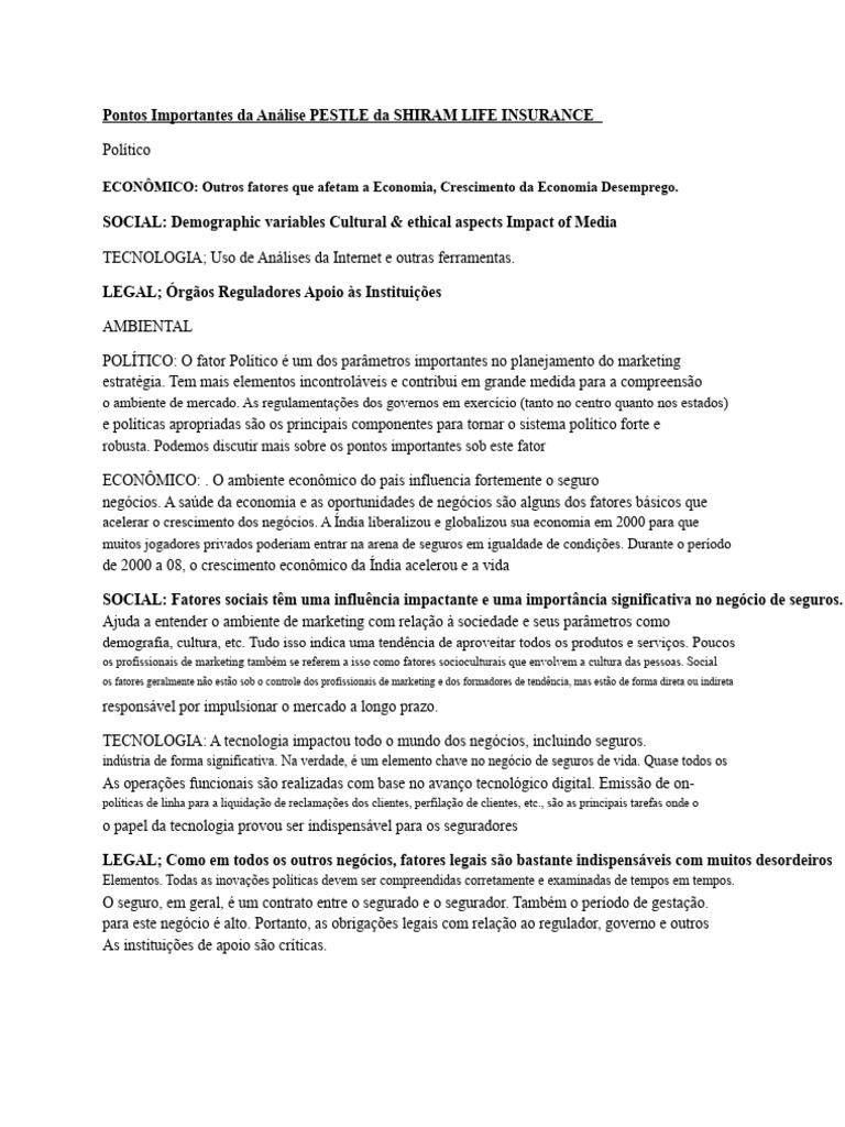 Análise PESTLE da Shiram Life Insurance | PDF | Economia | Seguro