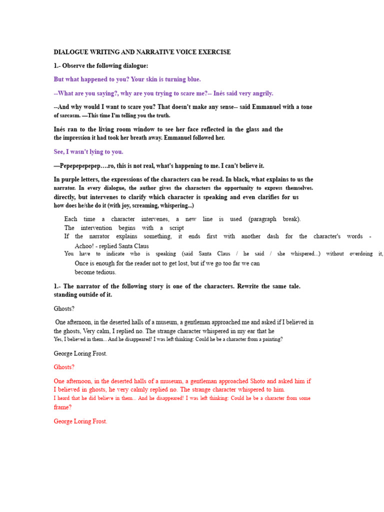 Dialogue and Narrative Voice Writing Exercise | PDF