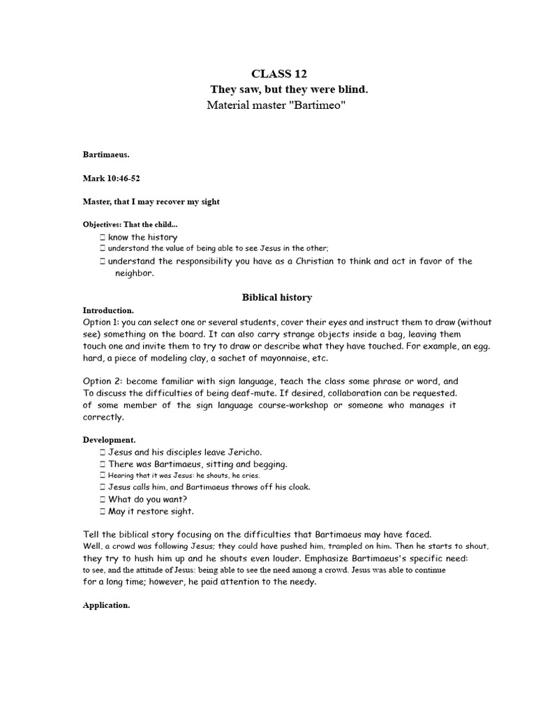 They Saw But Were Blind - Bartimaeus | PDF | Jesus