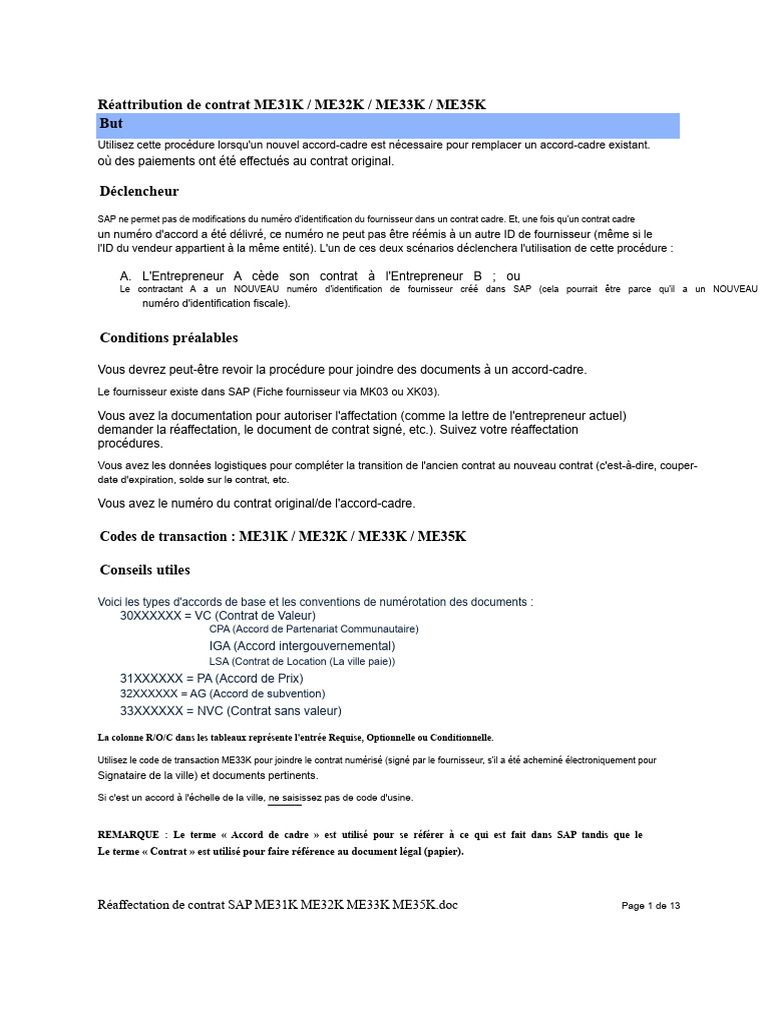 Réattribution de Contrat SAP ME31K ME32K ME33K ME35K | PDF | Facture