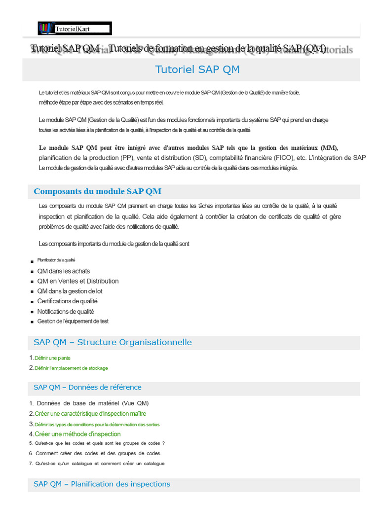 Tutoriel complet sur SAP QM | PDF