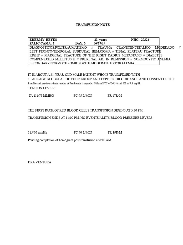 Transfusion Note | PDF | Anemia | Blood Transfusion