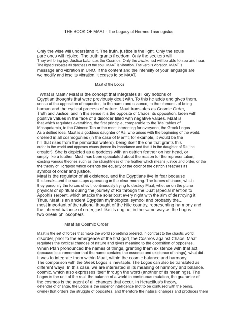 THE BOOK OF MAAT - The Legacy of Hermes Trismegistus | PDF | Egyptian ...