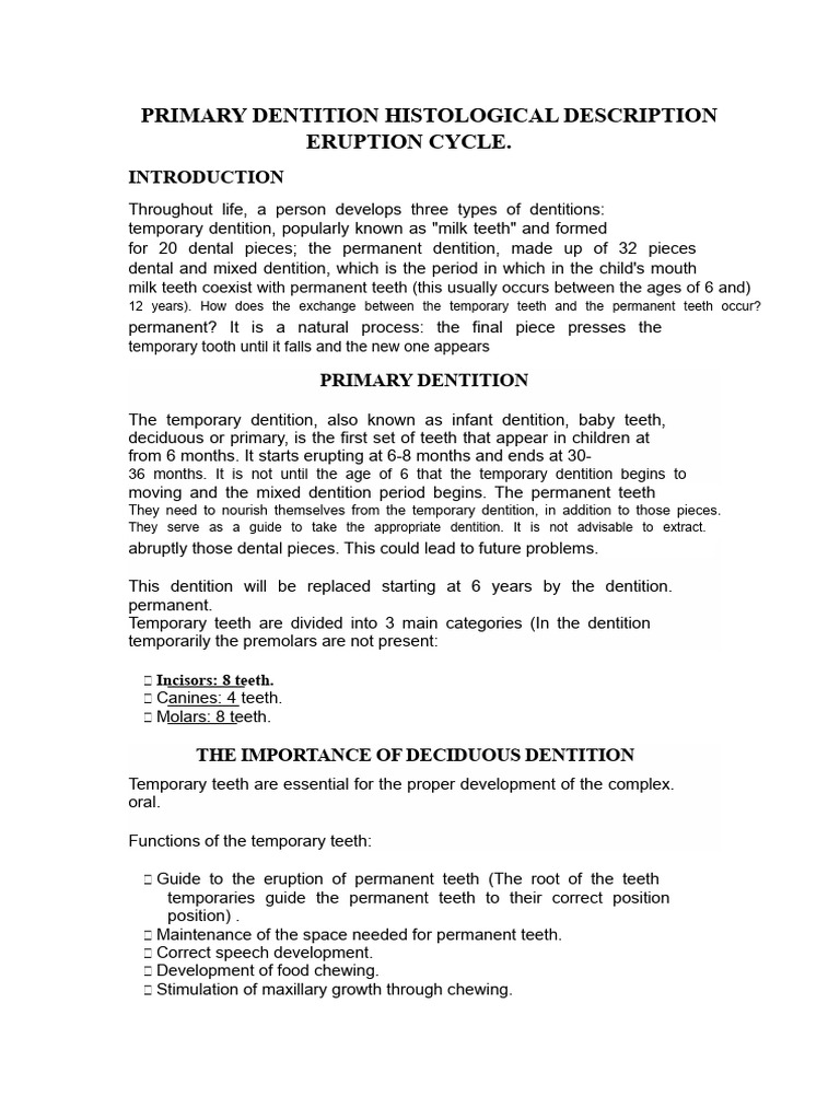Primary Dentition Histological Description | PDF | Human Tooth | Tooth ...