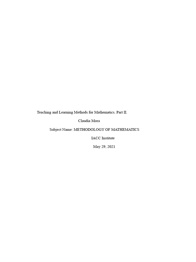 Mathematics Methodology Week 8.docx Ready | PDF | Thought | Methodology
