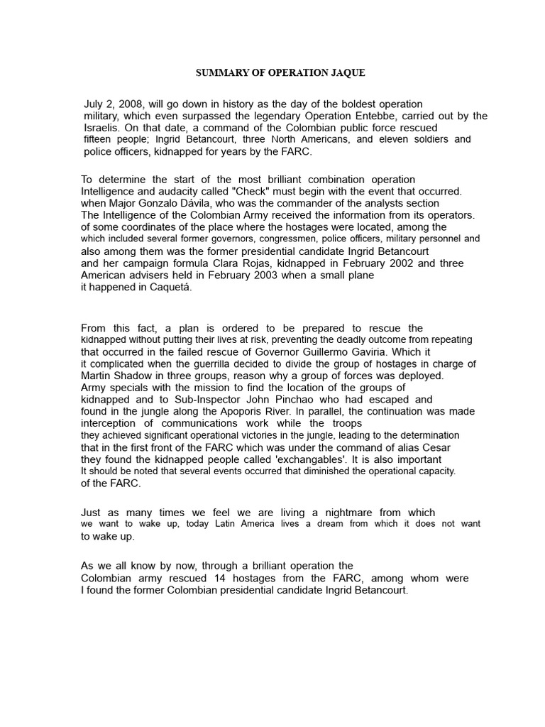 Operation Jaque: Colombia's Bold Rescue | PDF | Politics Of Colombia ...