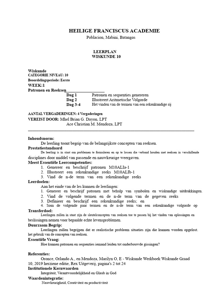 KWARTAAL-1-EFDT - WISKUNDE 10 Leerplan | PDF