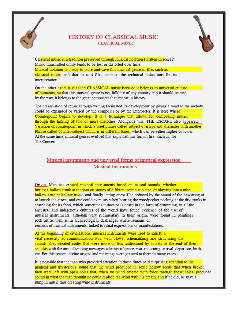 HISTORY OF MUSIC | PDF | String Instruments | Musical Instruments