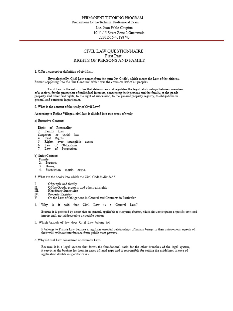 1st Questionnaire Civil Law Book 1 People and Family PDF | PDF ...
