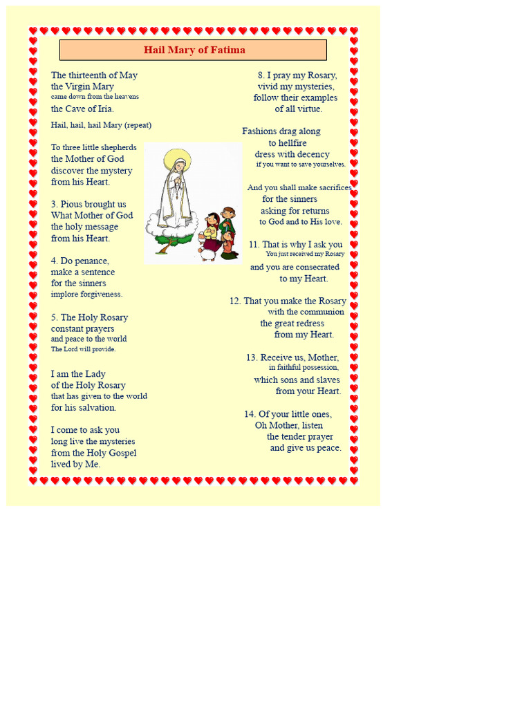 Ave Maria of Fatima - Color | PDF | Rosary | Our Lady Of Fátima