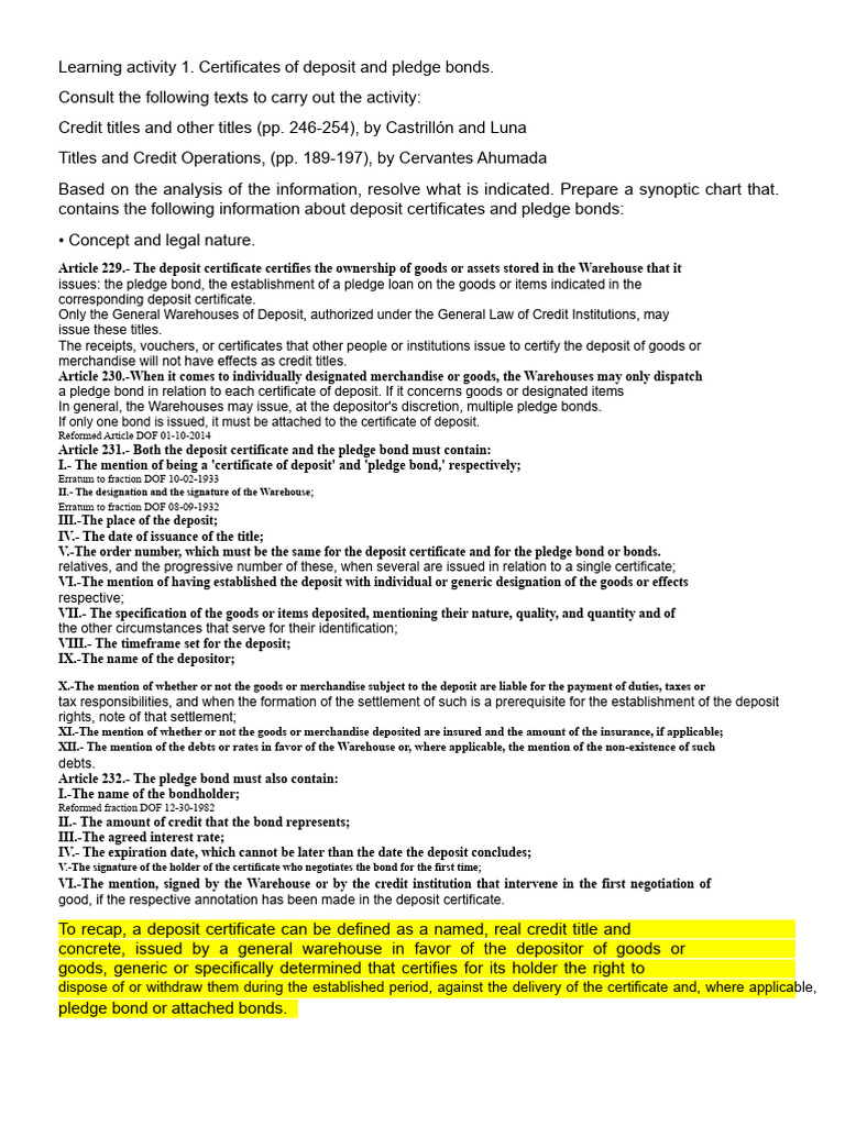 Certificates of Deposit and Collateral Bonds | PDF | Bonds (Finance ...