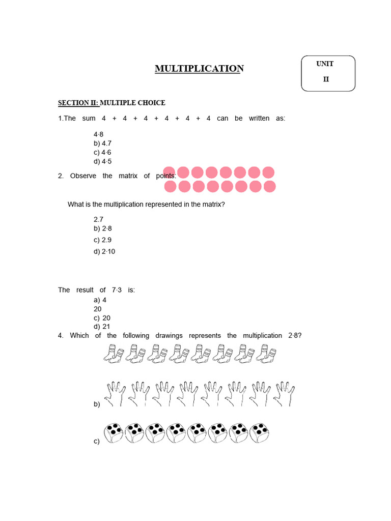 Multiple Choice Questions on Multiplication | PDF | Multiplication ...