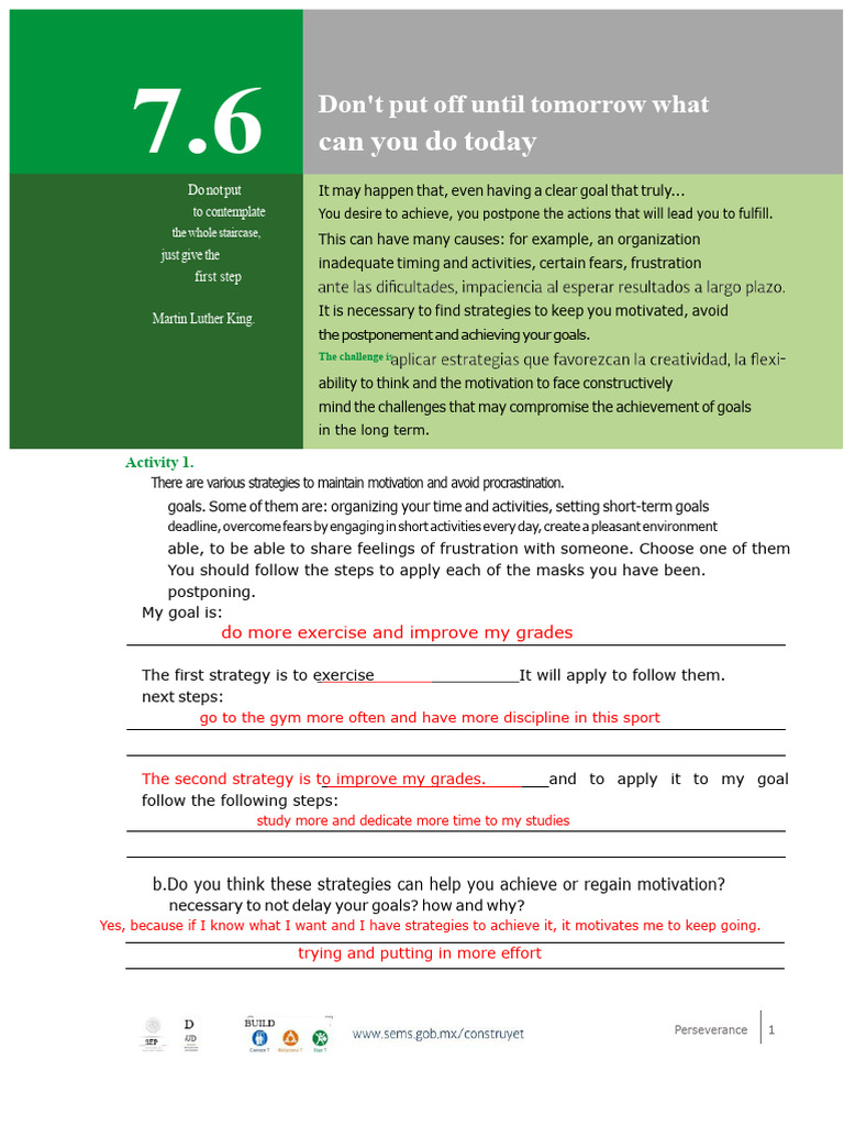 7.6 - E - Don't Put Off Until Tomorrow What You Can Do Today. | PDF ...