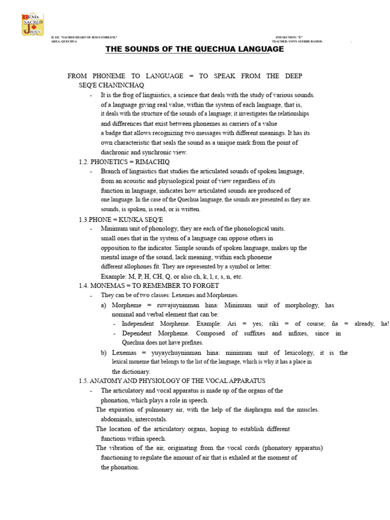Phonetics and Vowels in Quechua Language | PDF | Vowel | Consonant