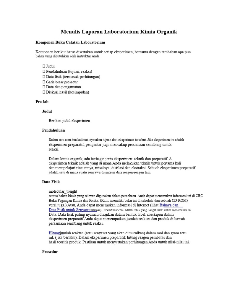 Panduan Menulis Laporan Lab Kimia | PDF