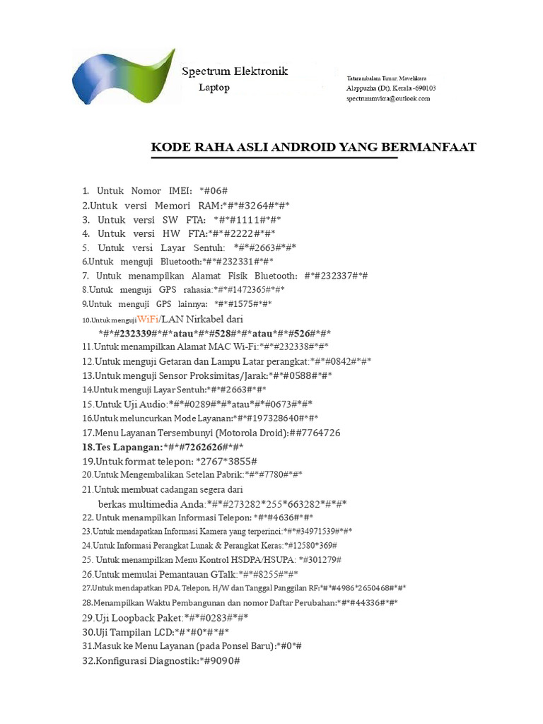 Kode Rahasia Android untuk Diagnostik | PDF