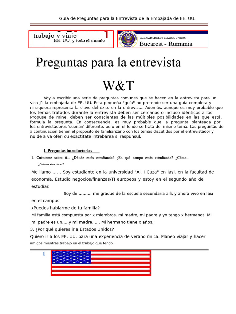 Preguntas Clave para Entrevista J1 EE. UU. | PDF