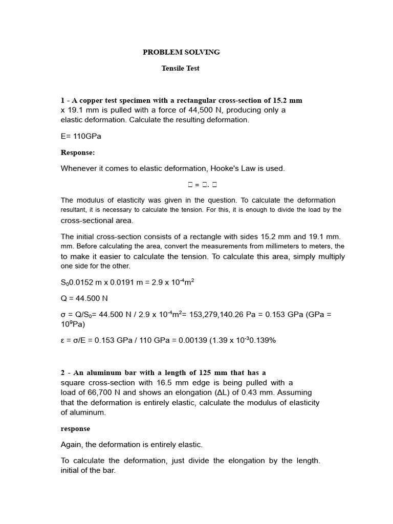 Problems - Tensile Test | PDF | Deformation (Engineering) | Elasticity ...