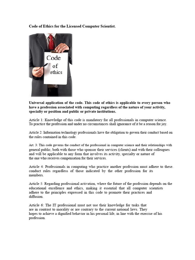 Code of Ethics For The Licensed Computer Scientist | PDF | Profession ...