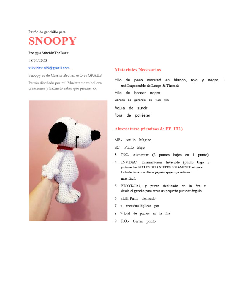 Patrón de Ganchillo Snoopy Gratis | PDF | Tejer