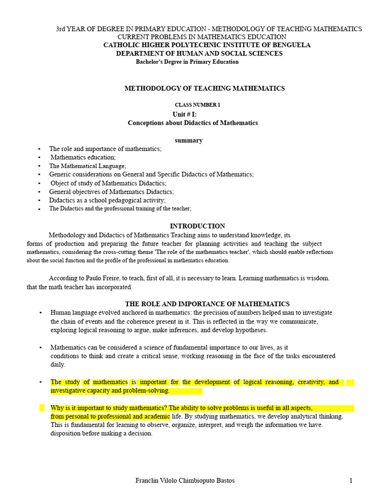 Mathematics Teaching Methodology | PDF | Mathematics | Methodology