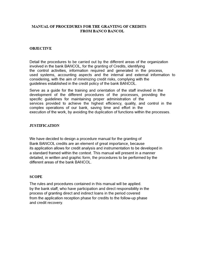 Manual of Procedures For The Granting of Credits | PDF | Banks | Credit