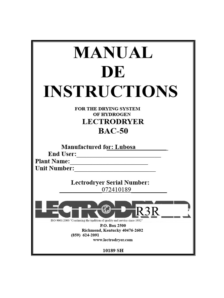 Lectrodryer BAC-50 Drying System Manual | PDF | Adsorption | Valve