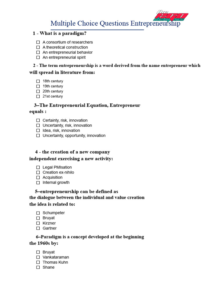 Entrepreneurship Quiz 1 | PDF | Entrepreneurship | Innovation