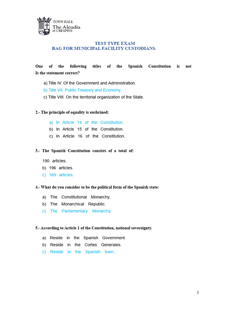 Exam 1 Multiple Choice Custodian Solved | PDF | Constitution | Civil ...