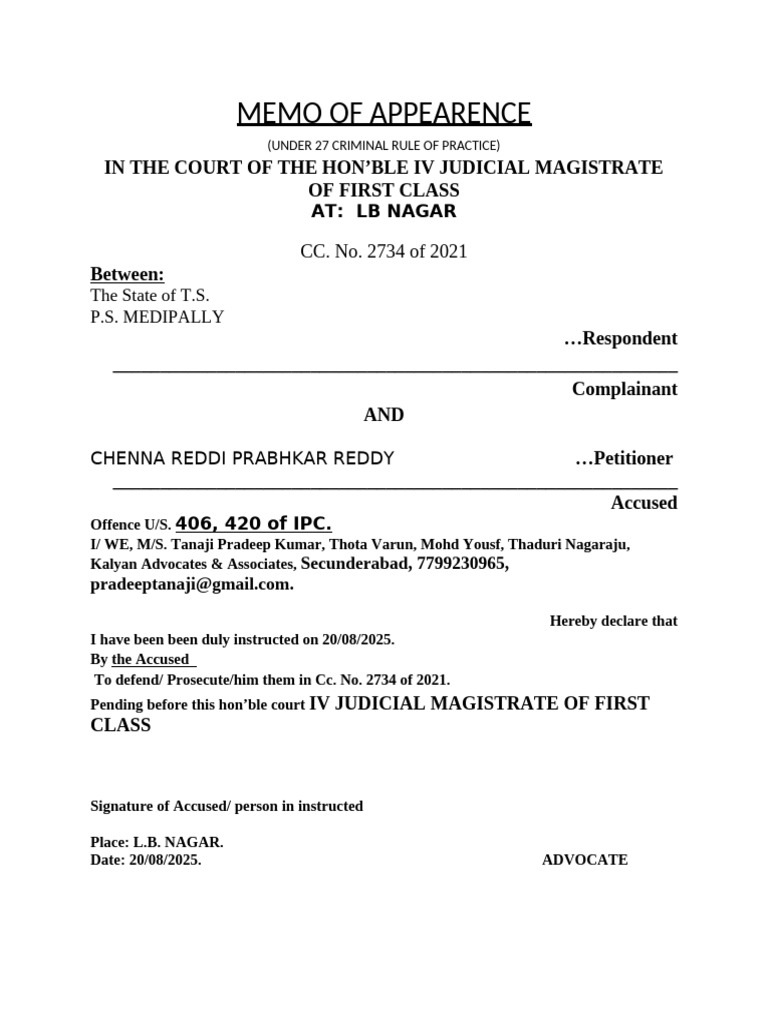 Memo of Apperance in Cc2734 | PDF | Public Law | Criminal Law