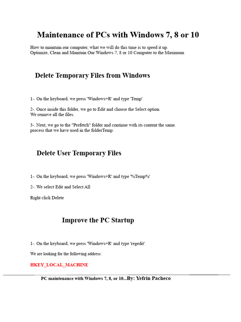 Maintenance of PCs With Windows 7, 8, or 10 | PDF | Windows Registry ...