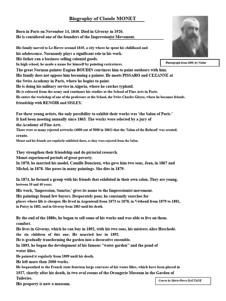 Biography of Claude Monet | PDF | Claude Monet | Paintings