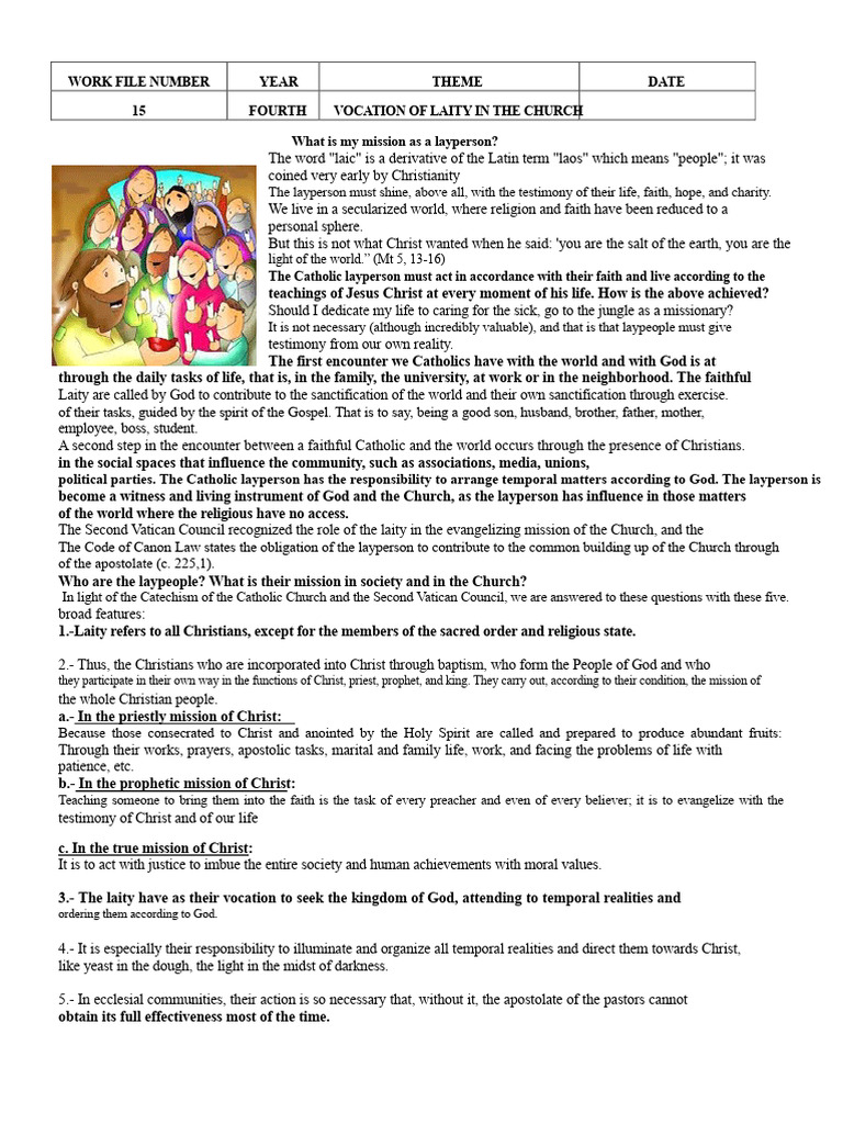 Work Sheet 4th Religion 02 PDF | PDF | Catholic Church | Laity