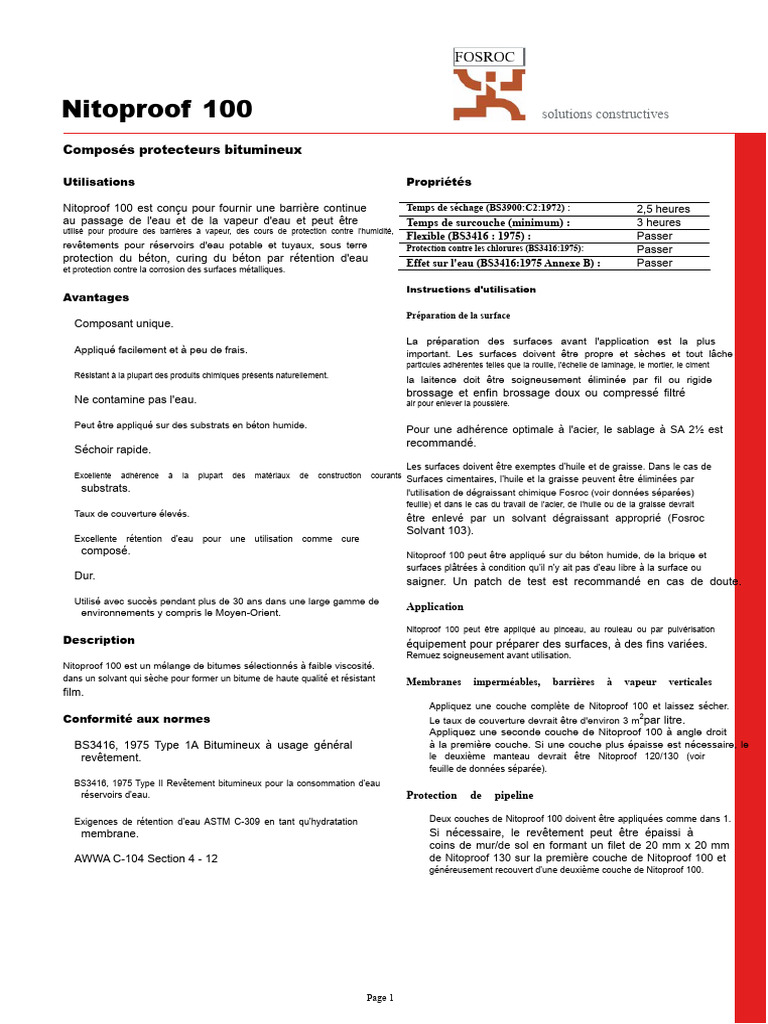 Nitoproof 100 : Barrière étanche efficace | PDF | Béton | Corrosion