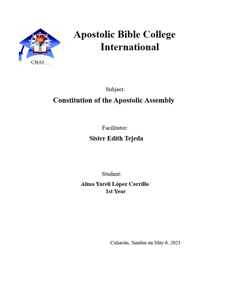 Summary of The Constitution of The Apostolic Assembly | PDF | Elder ...