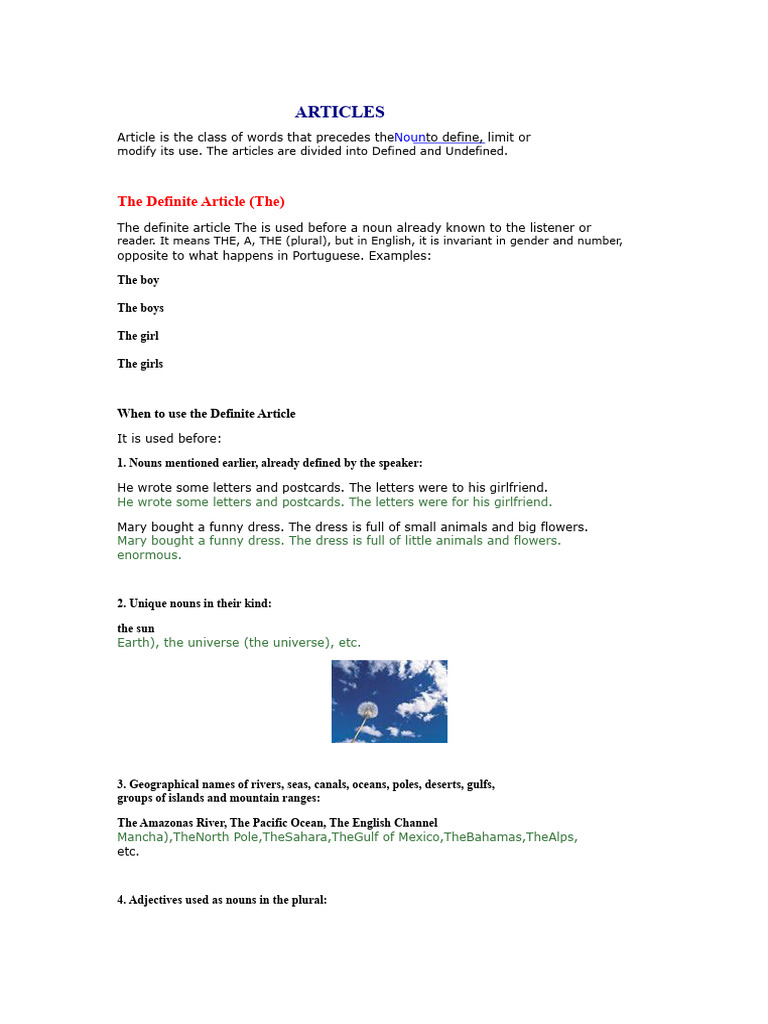 English - Articles | PDF | Adverb | Adjective