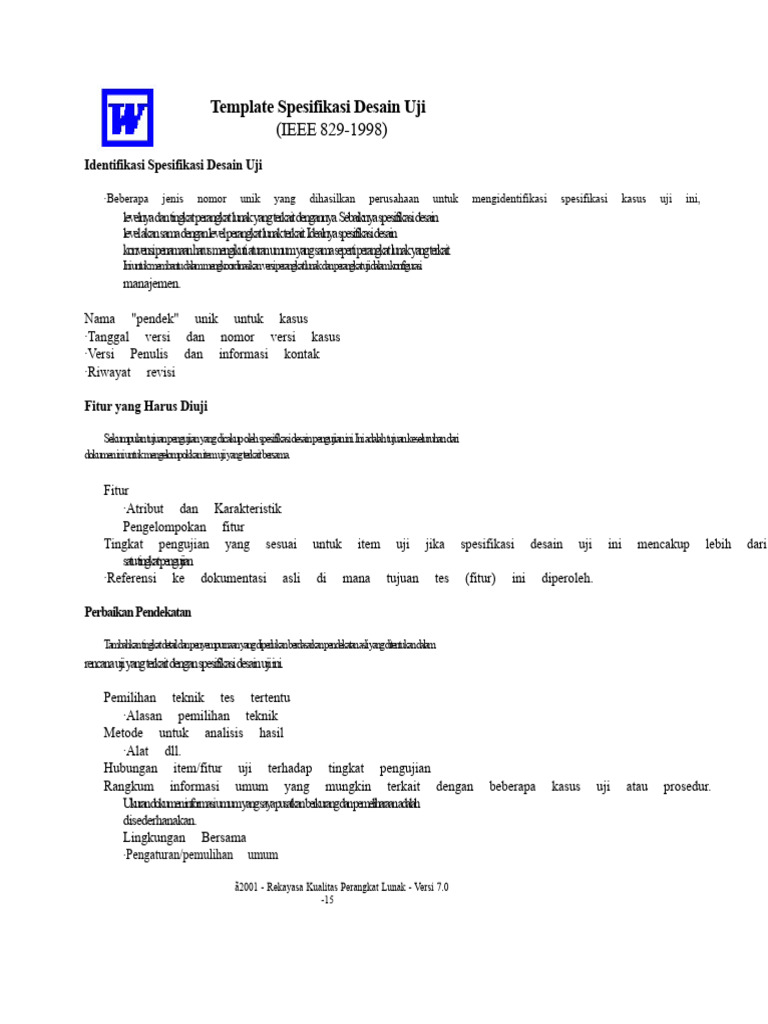 Spesifikasi Desain Uji IEEE 829-1998 | PDF
