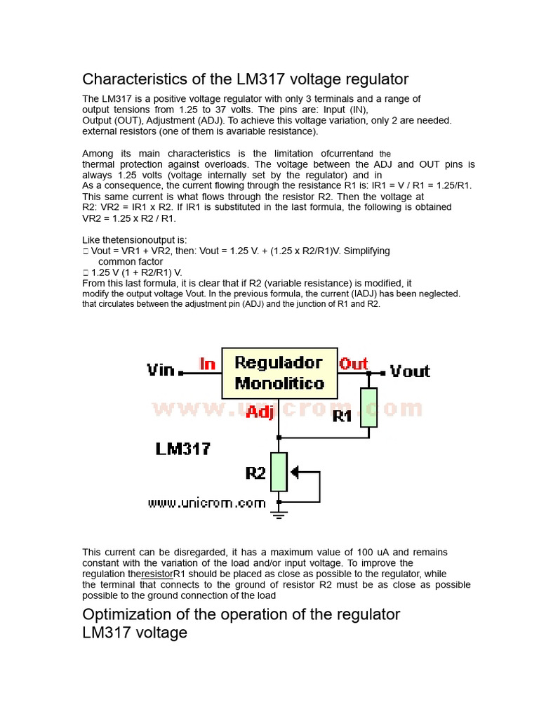 LM317 Voltage Regulator Characteristics | PDF | Voltage | Resistor