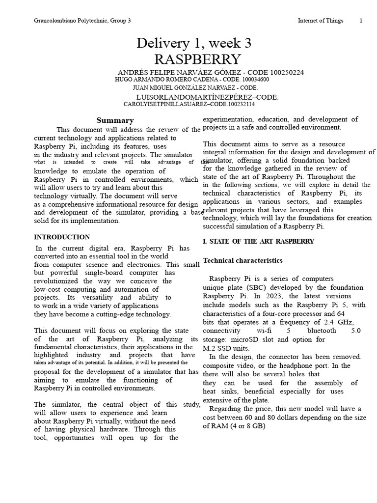 Delivery 1 Week 3 Internet of Things | PDF | Raspberry Pi | Internet Of Things