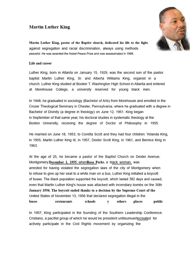 Biography of Martin Luther King | PDF | Martin Luther King Jr ...