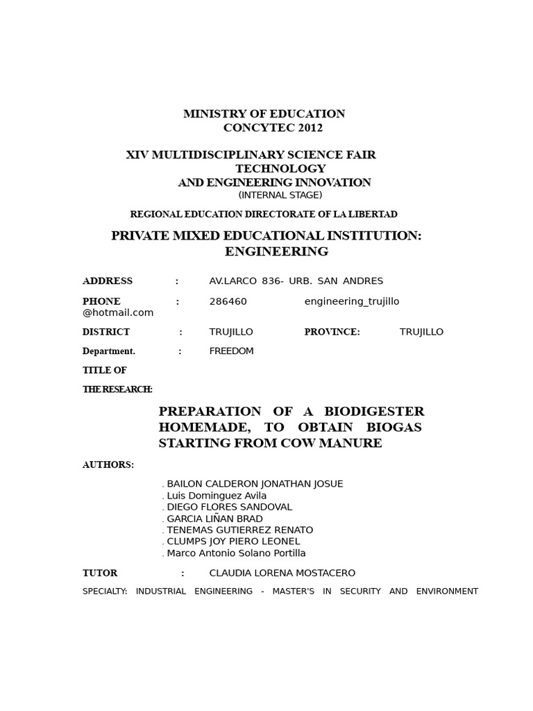 Biodigester-Field Notebook.docx | PDF | Biogas | Anaerobic Digestion