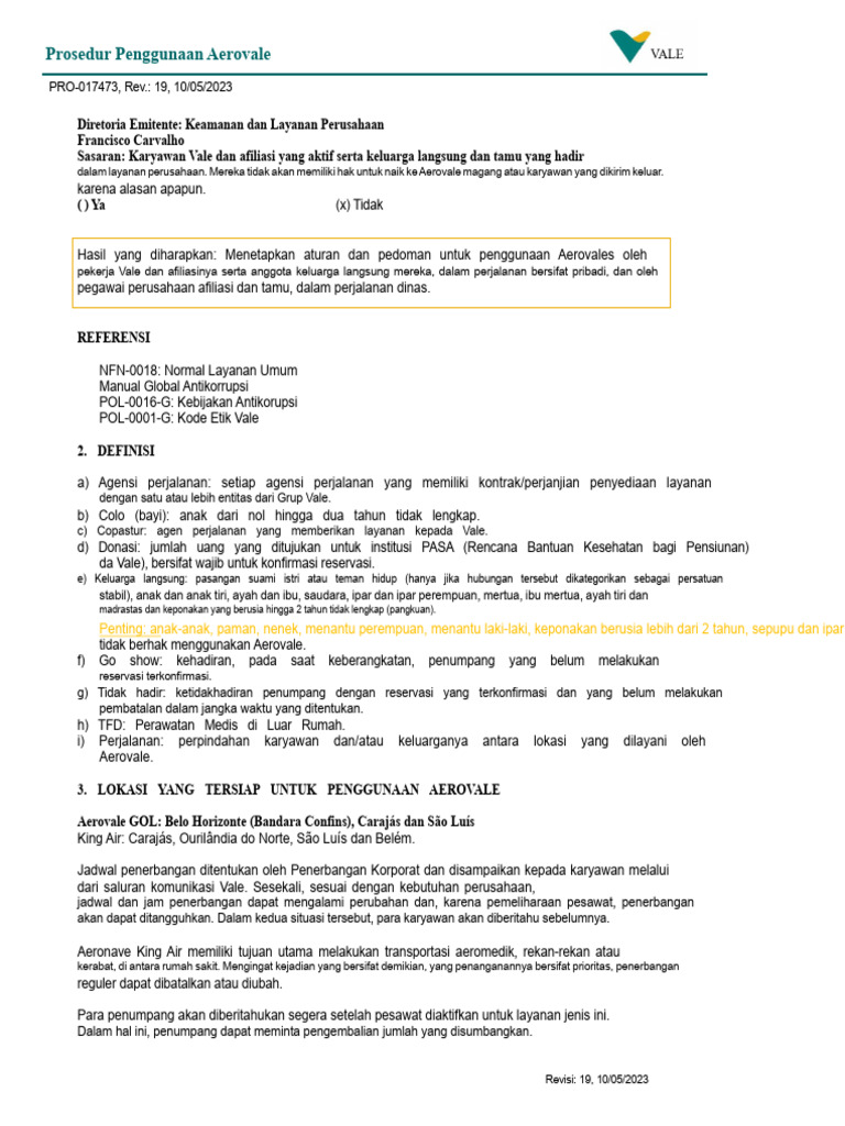 PRO-017473 - Prosedur Penggunaan Aerovale Rev.19 2023 | PDF