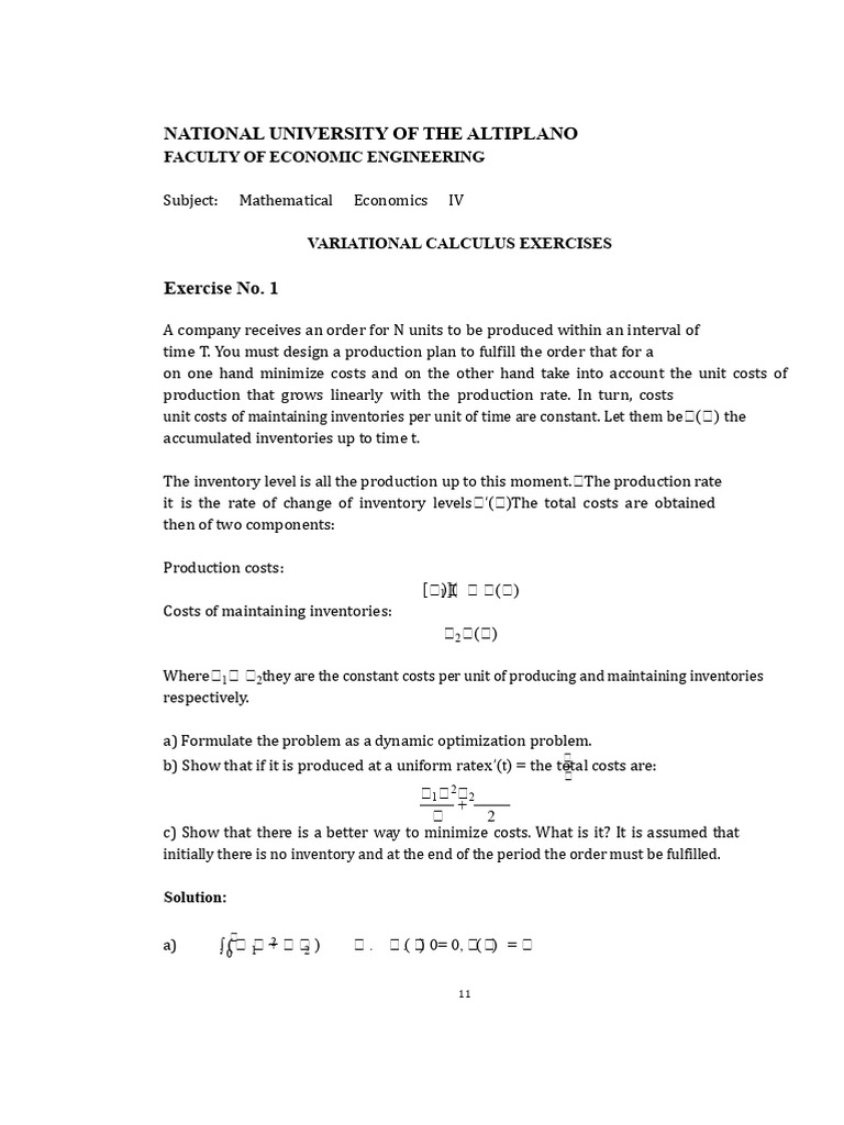 Variational Calculus Exercises in Economics | PDF | Calculus Of ...