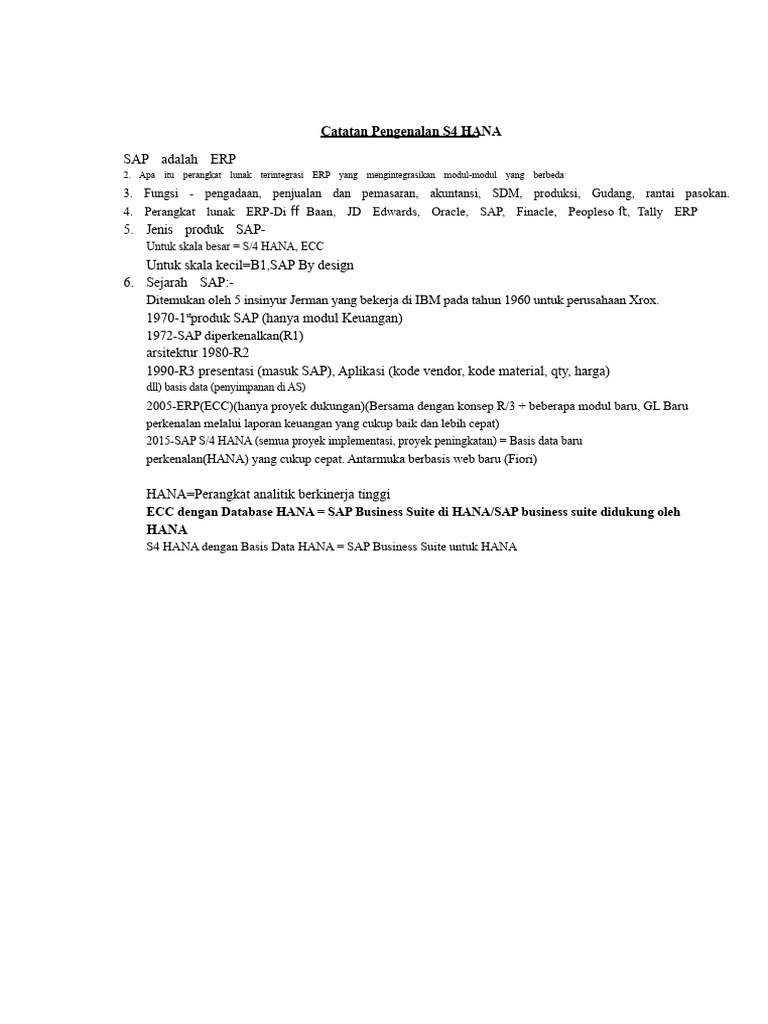Pengenalan SAP S/4 HANA dan Fungsinya | PDF